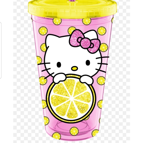 Hello Kitty | Dining | Hello Kitty Lemon Toss Glitter 6 Oz Plastic Cold ...